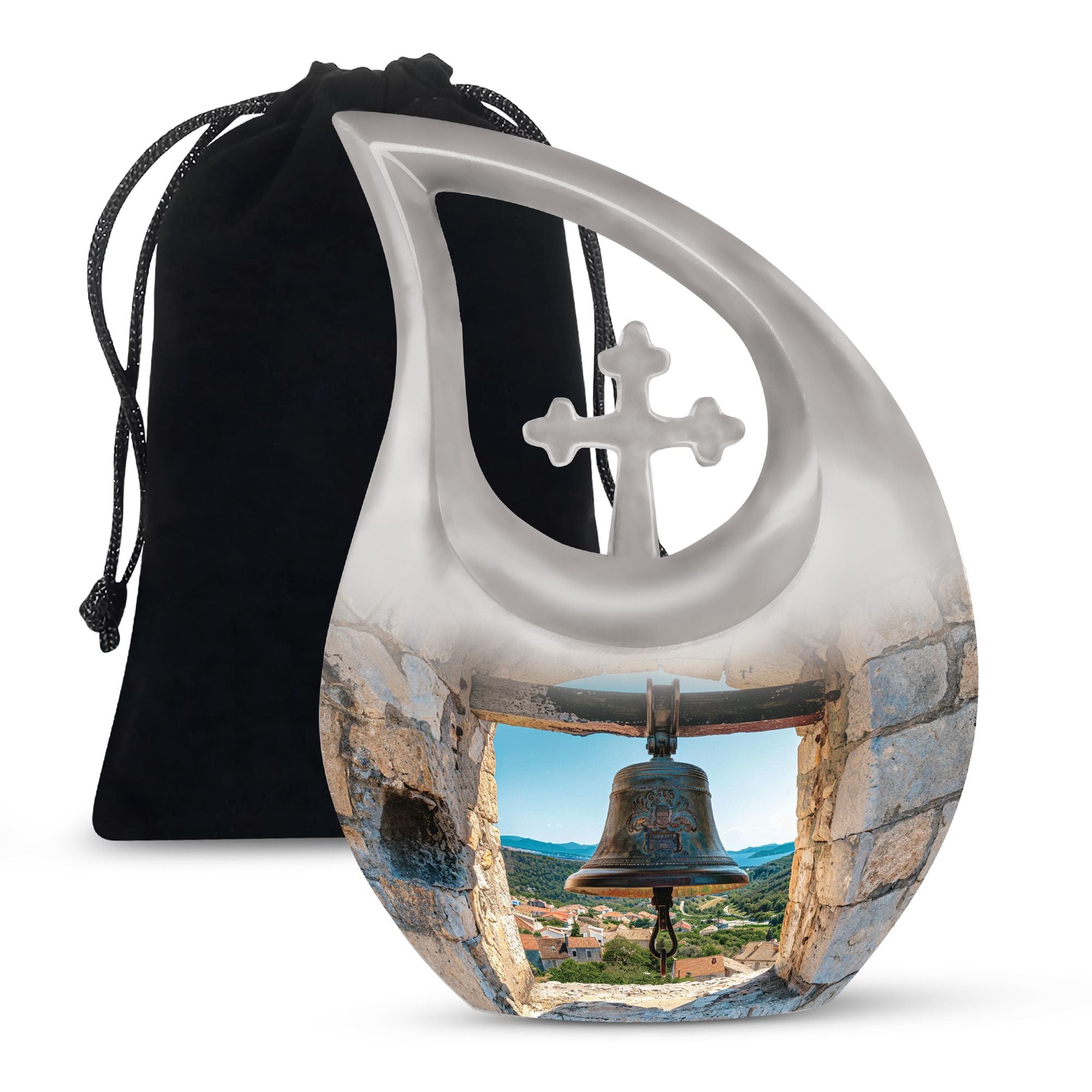 Bell Urn - Personalized Aluminium Urn with Cross Drop Design – Yatskia Urns