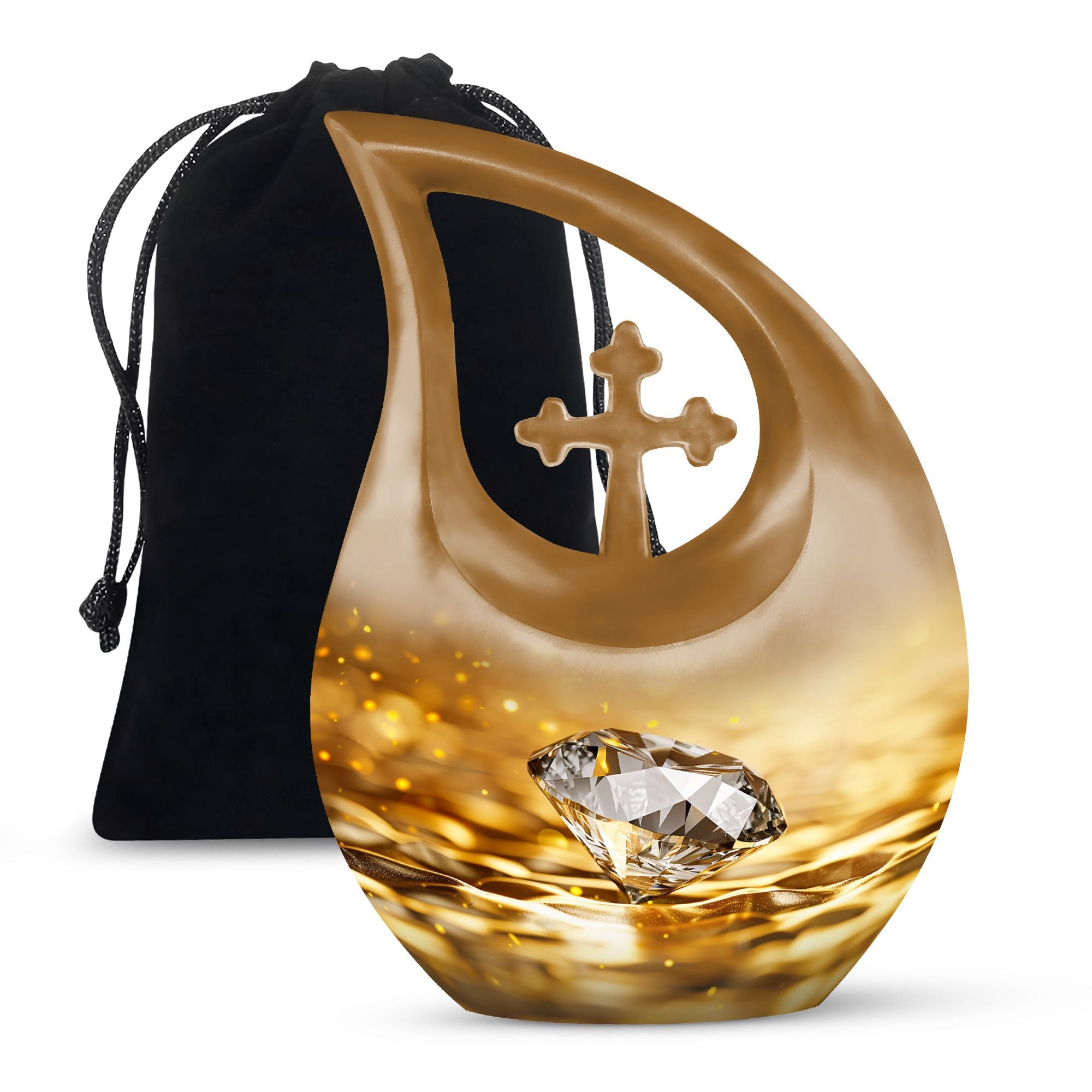 Diamond Cremation Urn - Golden Handmade Cremation Urn For Human Ashes ...