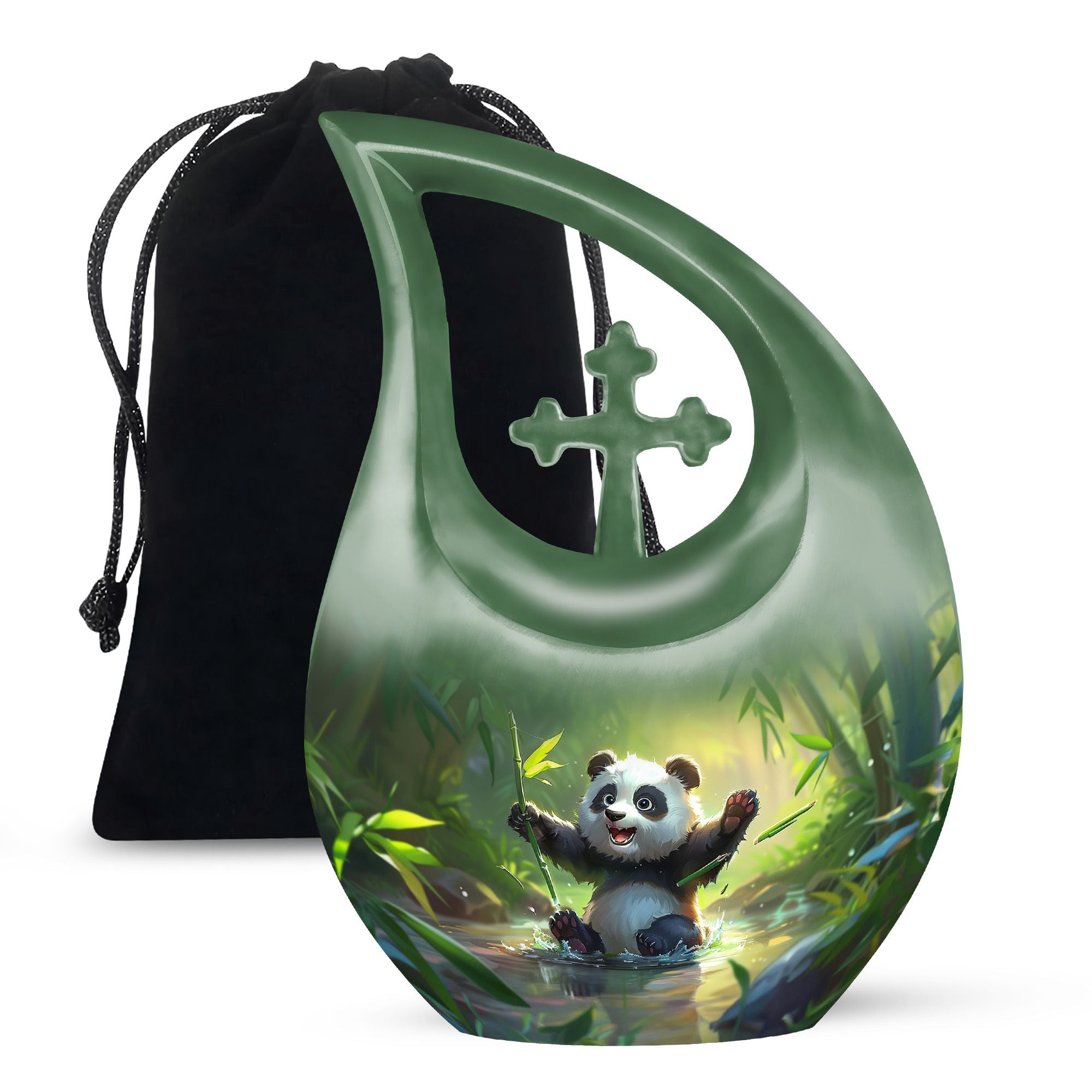 Panda Memorial Urn - Green Large Funeral Urns For Human Ashes – Yatskia ...