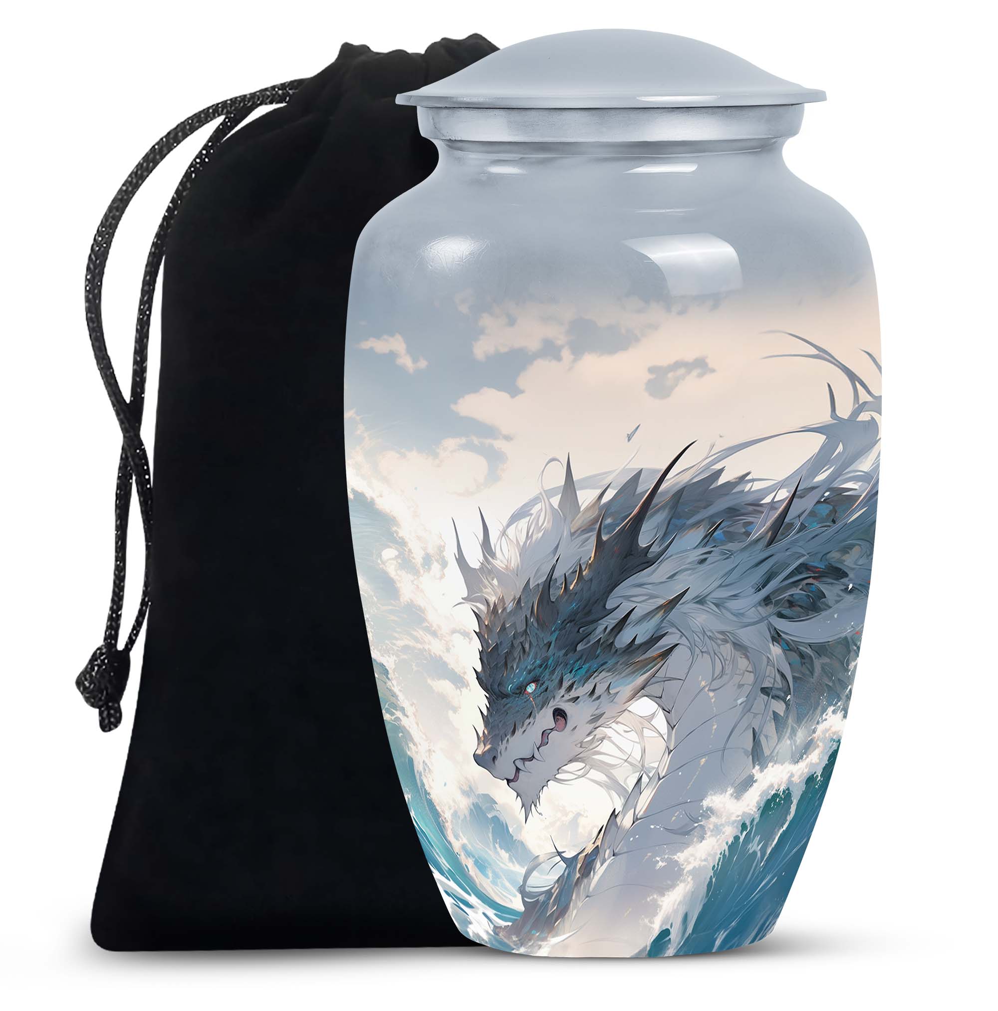 White Dragon Cremation Urn for Human Ashes - Funeral Urns For Ashes ...