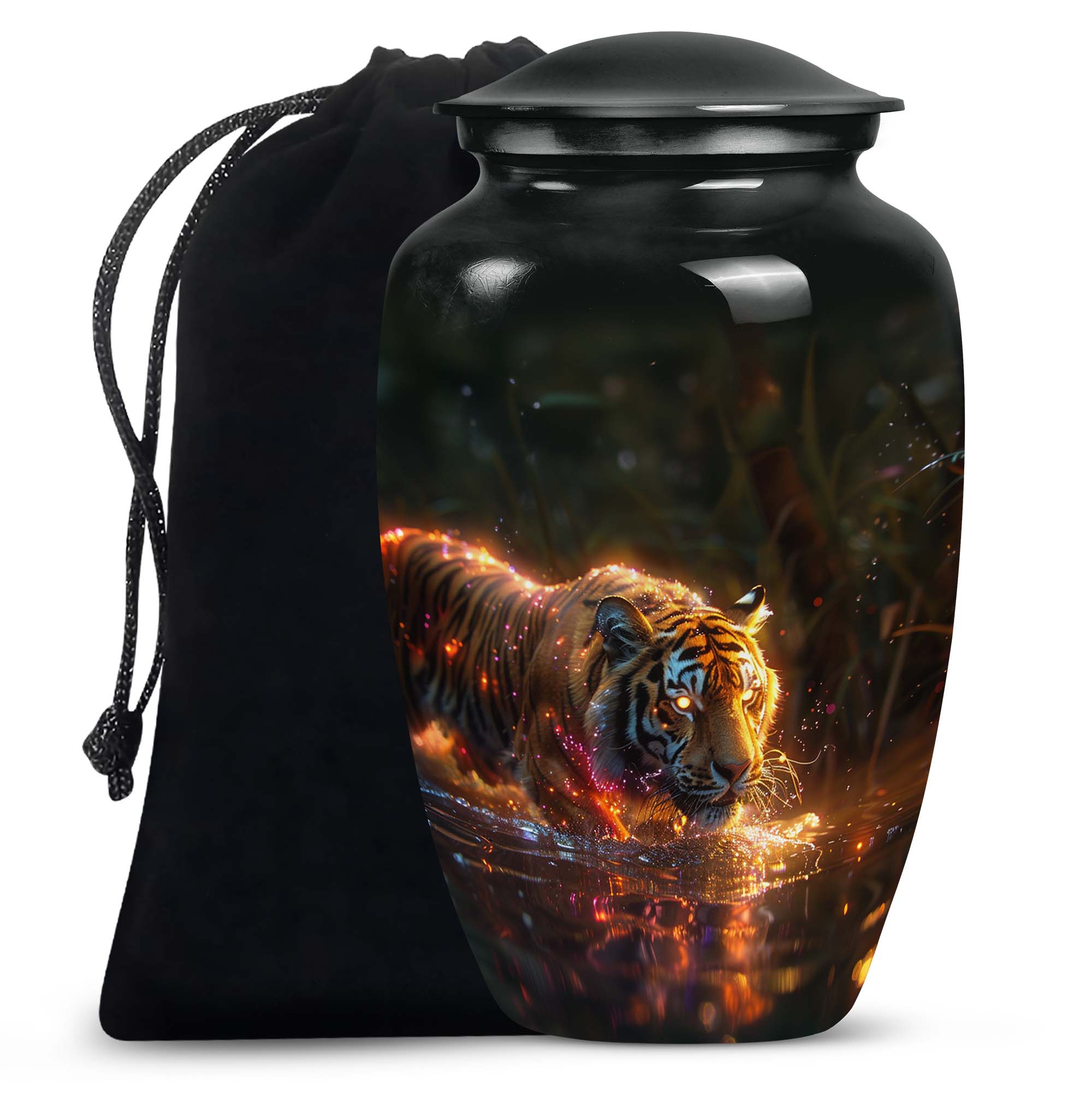 Black Tiger Cremation Urn with Artistic Design - Unique Urn for Ashes ...