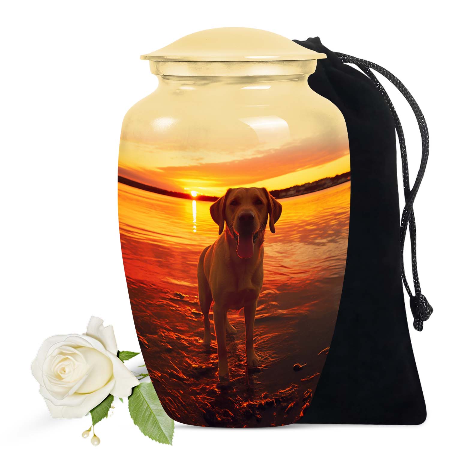 Dog Urn for Pet Ashes, Yellow Labrador on Beach, Memorial Urn – Yatskia ...