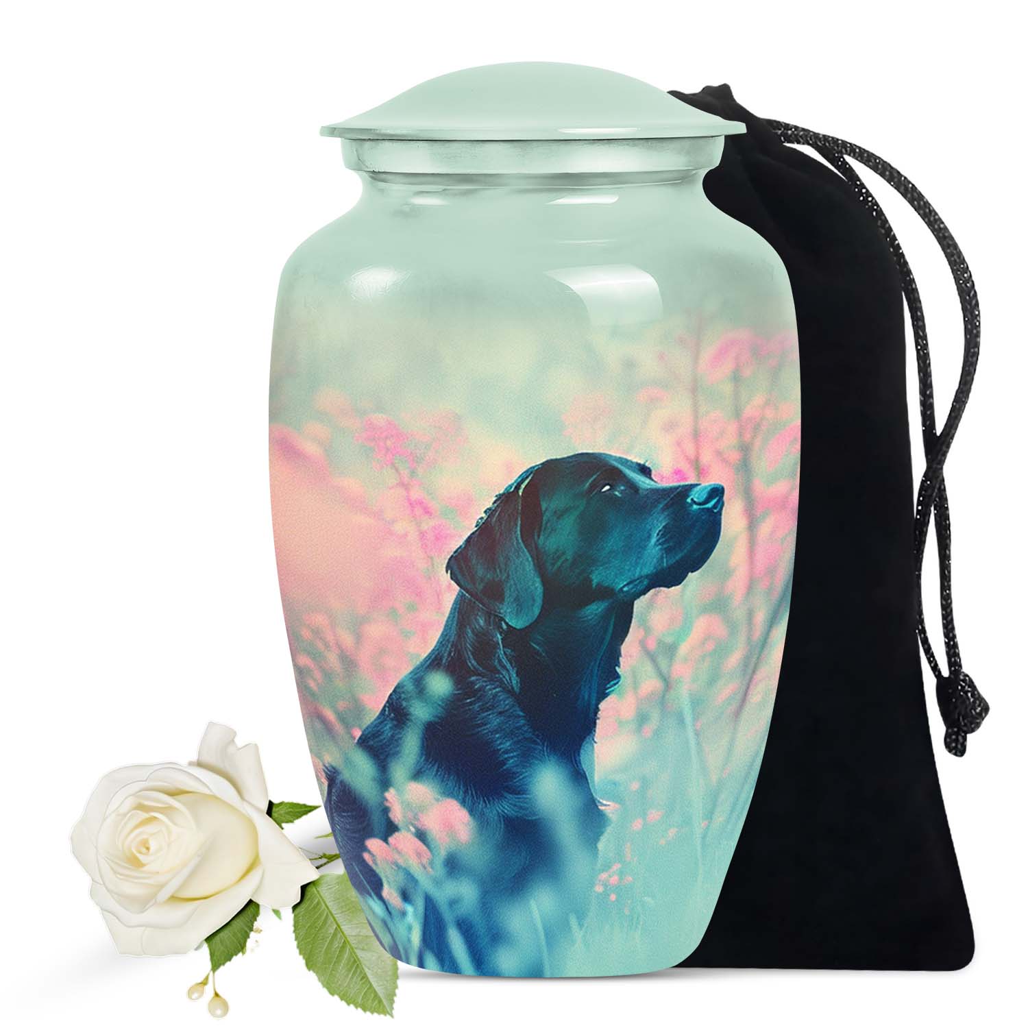 Black Labrador Memorial Urn Mint Green Pet Cremation Urn – Yatskia Urns